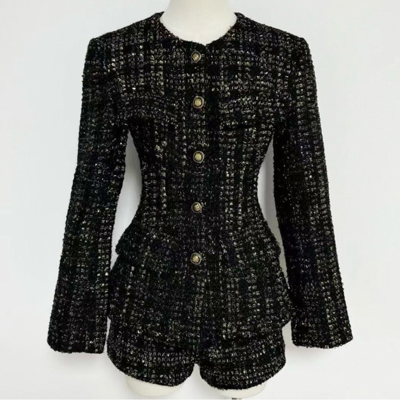 Glitz | Pants & Jumpsuits | Glitz Black And Gold Tweed Pantsuit | Poshmark